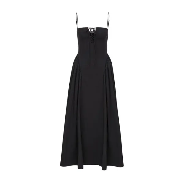 DECOLET THE LABEL Raquel Lace-up Maxi Dress - Black