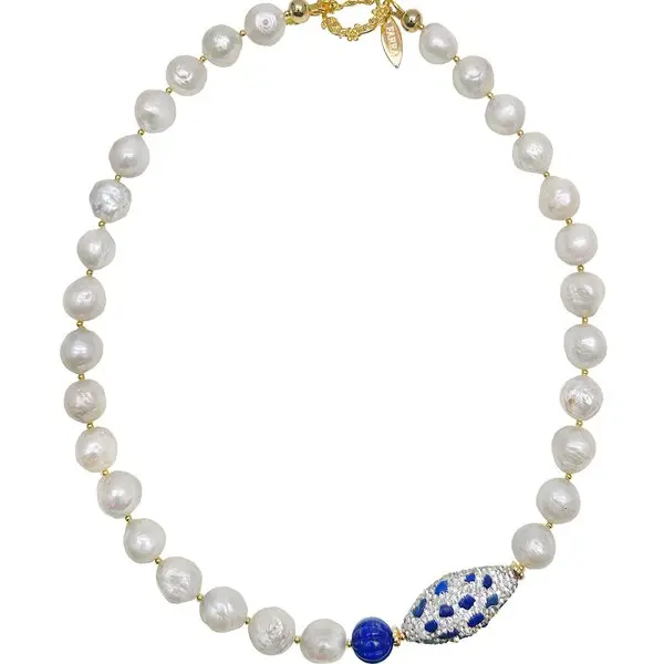 FARRA Freshwater Pearl And Lapis Rhinestone Necklace - Blue