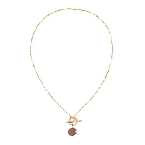 HEATHER HAWKINS Stop And Stare Strawberry Quartz Toggle Necklace - Yellow