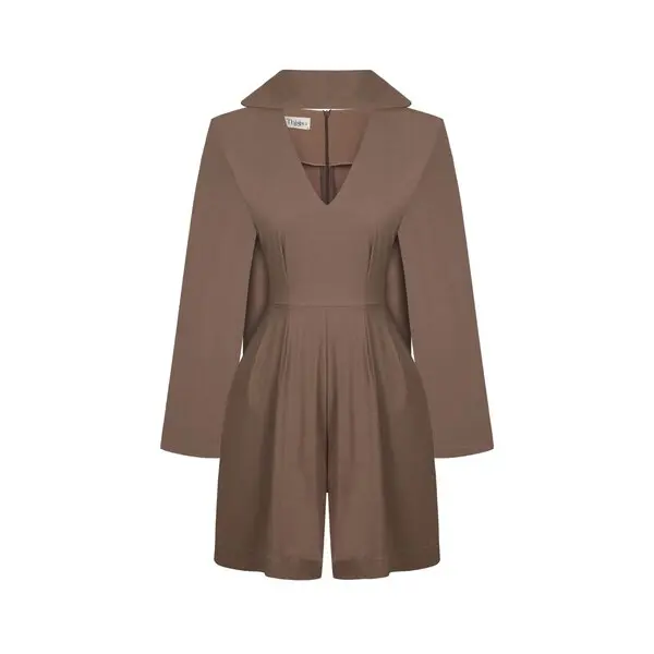 THISISU COLLECTION Mini Overall With Detachable Scarf Detail - Brown