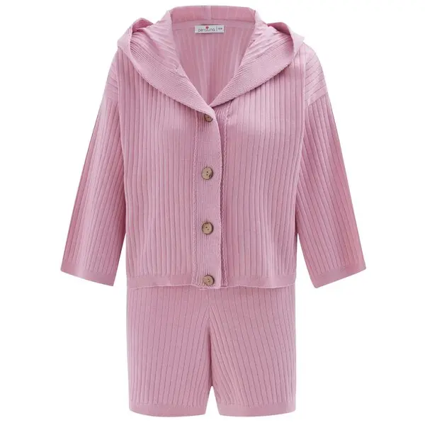 PERALUNA Mujo Knitted Crop Cardigan & Shorts