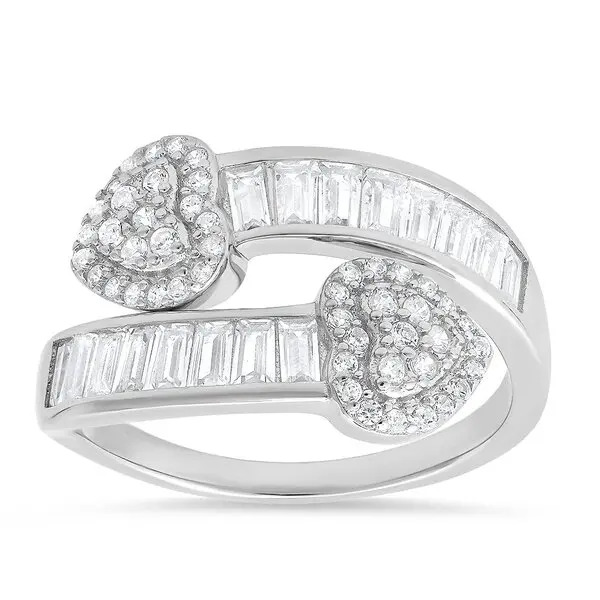 KYLIE HARPER Sterling Heart Cz Bypass Ring - Silver