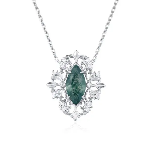 AZURA JEWELRY NEW YORK Trellis Moss Agate Necklace - Silver
