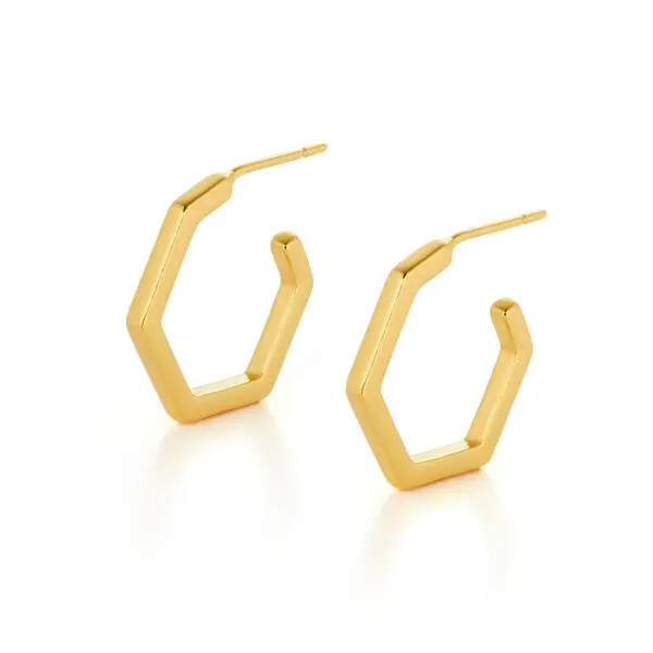 NELLOU JEWELLERY Hex Hoop Plated Sterling Silver Earrings - Gold