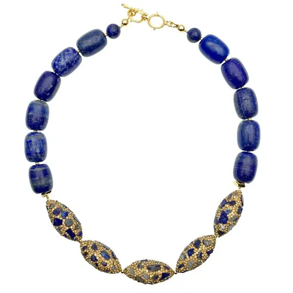 FARRA Lapis Lazuli And Rhinestone Choker - Blue