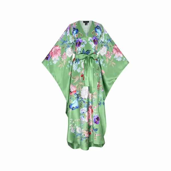 MENG Floral Print Silk Satin Wrap Dress - Green