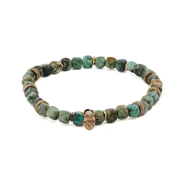 EBRU JEWELRY King Skull Turquoise Stone Beaded Bracelet - Gold/green