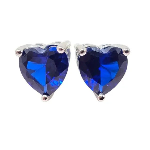 HARFI Sapphire Heart Sterling Silver Stud Earrings - Blue/silver