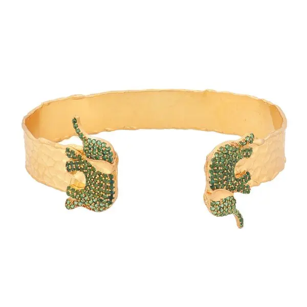 EBRU JEWELRY Guardian Elephant Emerald Cuff Bracelet - Gold/green
