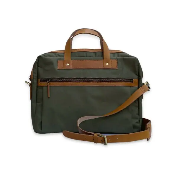 VIDA VIDA Nylon And Leather Trim Laptop Bag - Green