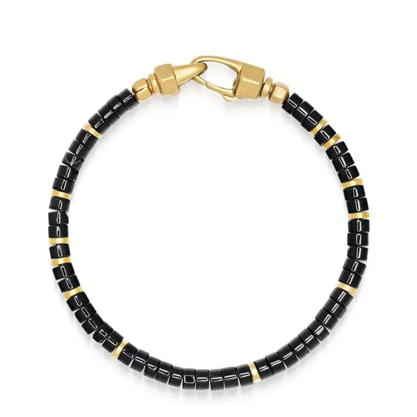 NIALAYA JEWELRY Black Onyx Heishi Bracelet - Black/gold
