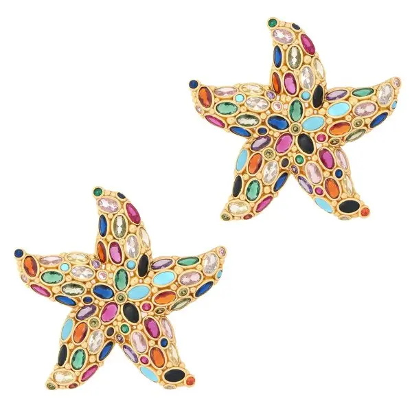 EBRU JEWELRY Gold Plated Multicolor Gemstone Starfish Stud Earrings - Gold/blue/pink