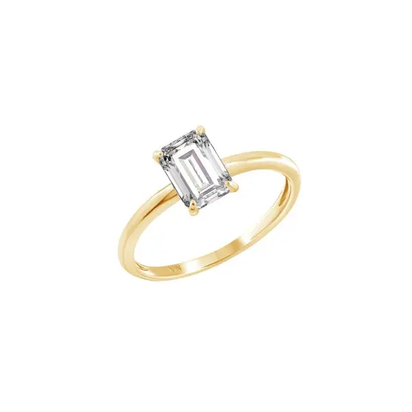 DIAMONBLISS Embellished Swarovski Stone Gold Plated Sterling Silver Solitaire Emerald Cut Ring - Yellow