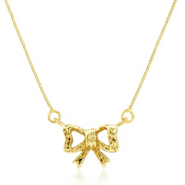 UNALOE Vermeil Textured Bow Pendant Necklace - Gold