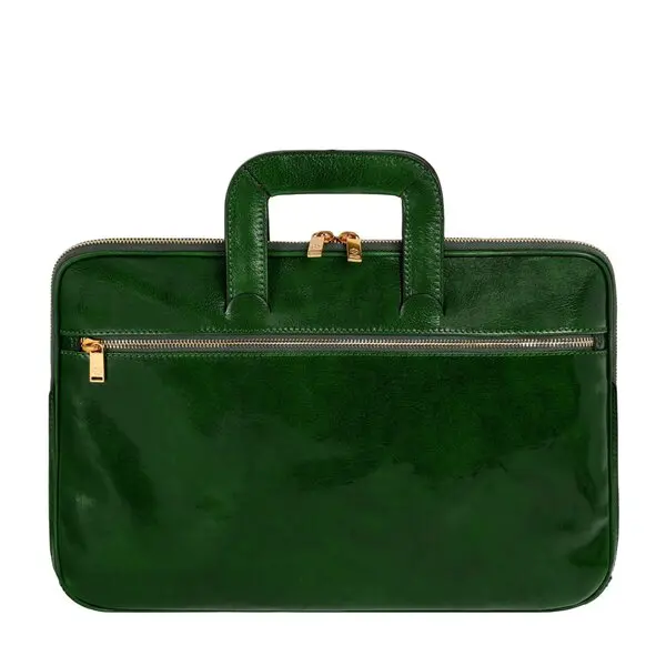 TIME RESISTANCE Leather Briefcase Laptop Bag Brave New World - Green
