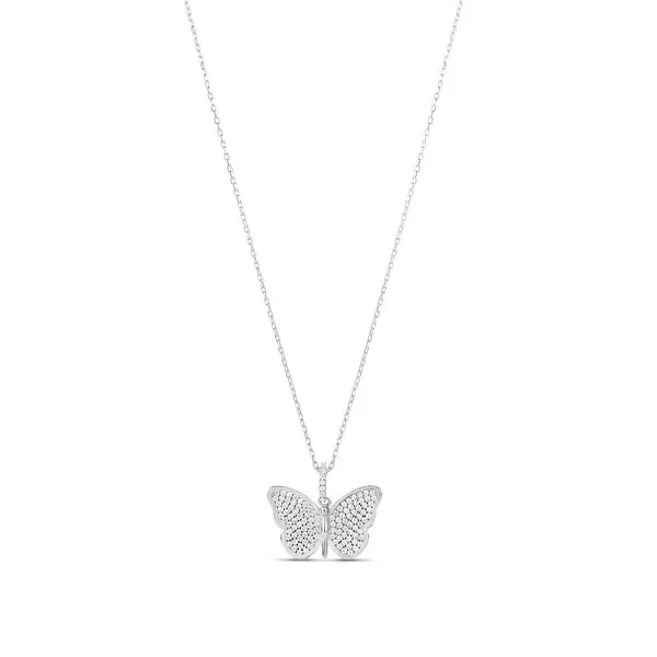 SHYMI Pave Butterfly Pendant Necklace - Silver