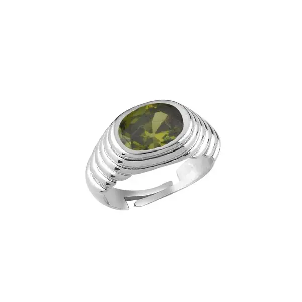 LINYA JEWELLERY Lyra Oval Crystal Stone Signet Ring - Silver