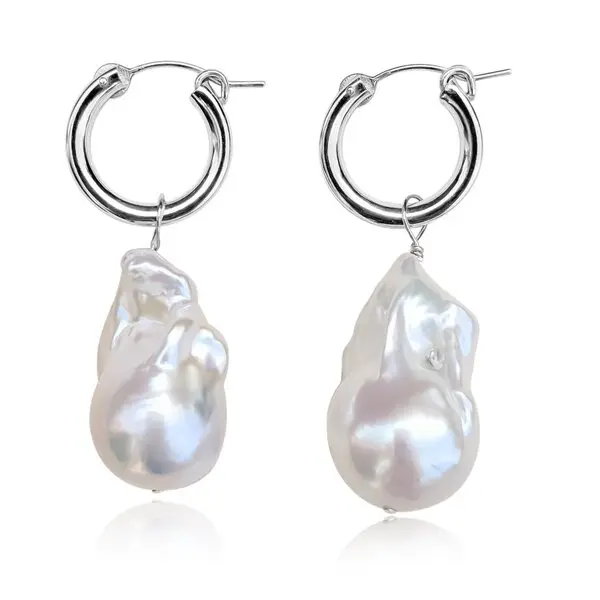 KIRI & BELLE Daphne Baroque Pearl Hoop Earrings - Silver