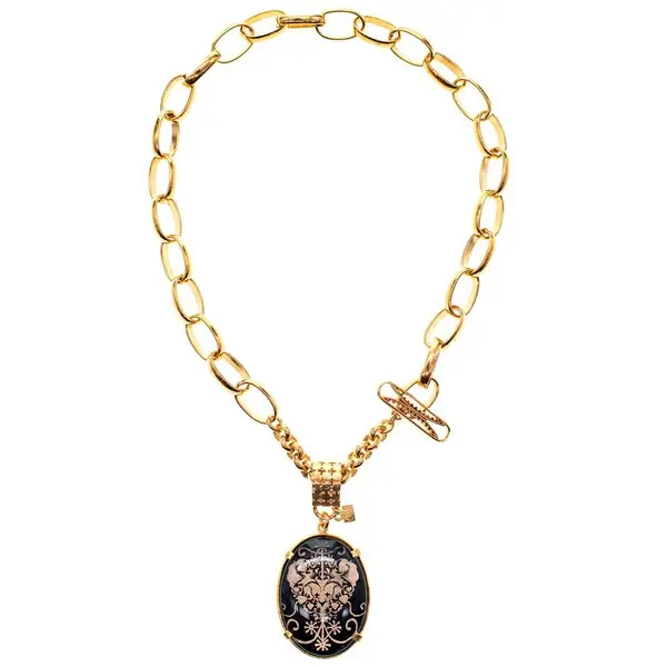 GEM KINGDOM Gold-plated Chain Necklace With Intaglio Pendant - Gold/red