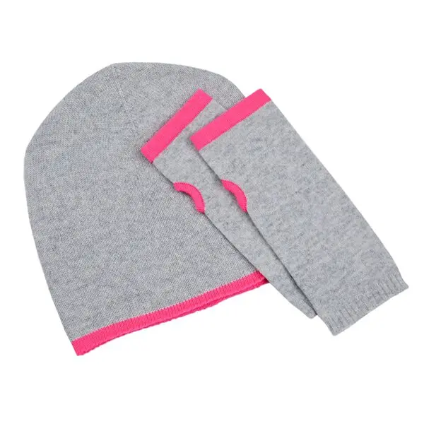 COVE Cashmere Beanie And Wrist Warmer Set - Grey