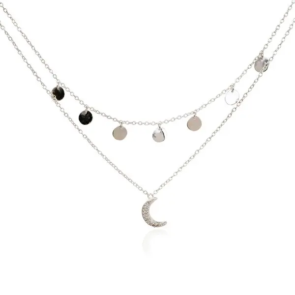 LILA RASA Celestial Layered Necklace With Crescent Moon - Silver