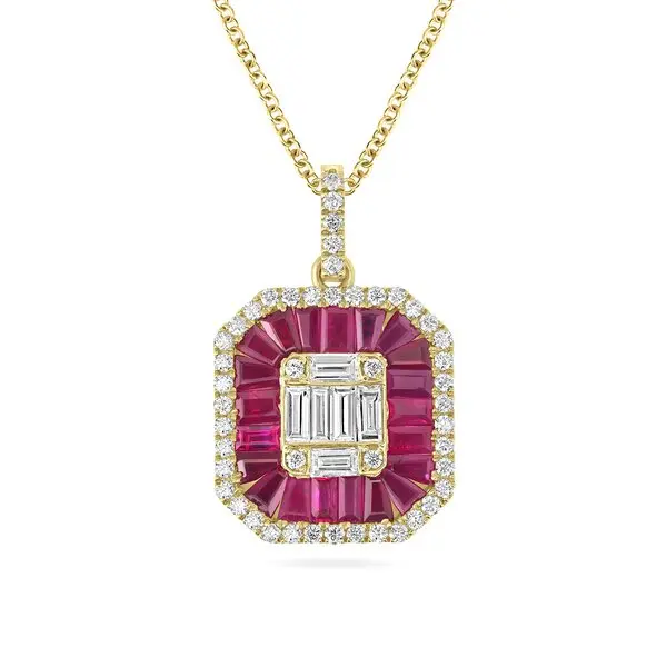 ARTISAN Ruby And Diamond Halo Pendant In 18k Yellow Gold - White/gold