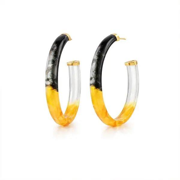 GOLD & HONEY Oval Tie Dye Lucite Hoop Earrings - Black/gold