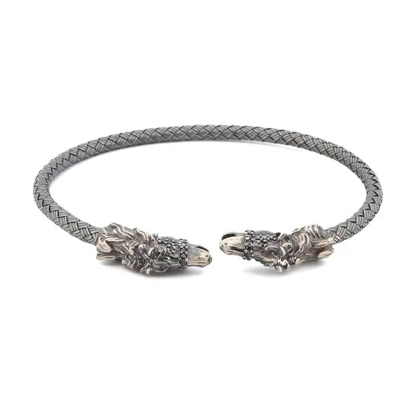 EBRU JEWELRY Twin Dragon Sterling Silver Adjustable Bracelet - Black/silver