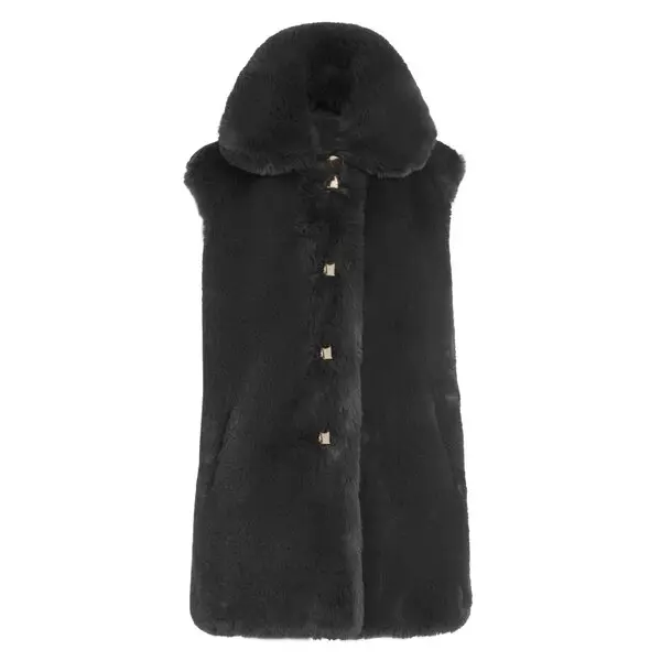 N'ONAT Rex Faux Fur Vest With Gold Buttons