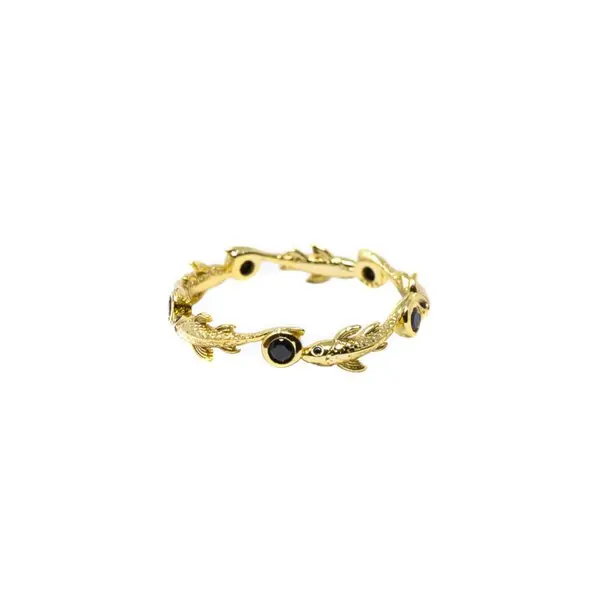 NASI SILVER Eternity Neshama Fish Band With Onyx And Gold - Black
