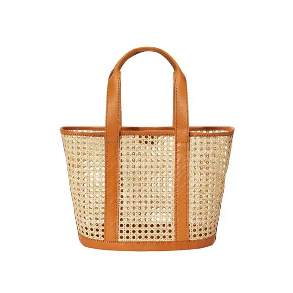 Pink Haley Andrea Cane Woven And Leather Shopper Tote