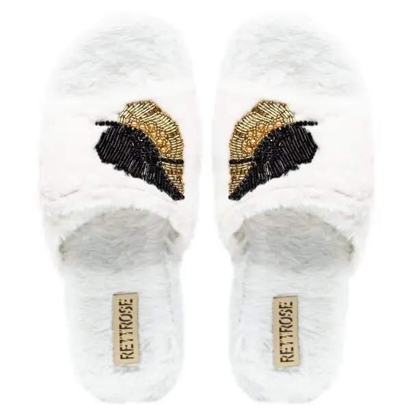 RETTROSE Diamanté Embellished Handmade Slipper - White