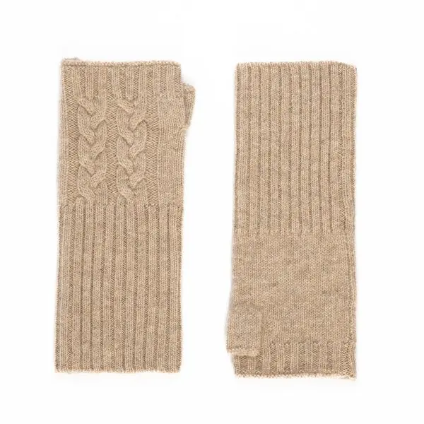 BEL CASHMERE Cable Knit Mittens - Brown