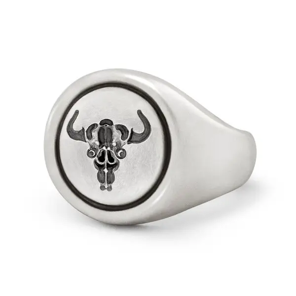 SNAKE BONES Bull Skull Signet Ring - Silver