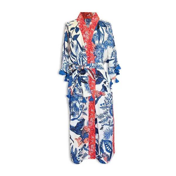 PICK HAPPY Printed Cotton Kimono With Tassels - Blue/red