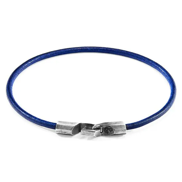 ANCHOR & CREW Talbot Leather Bracelet - Blue/silver