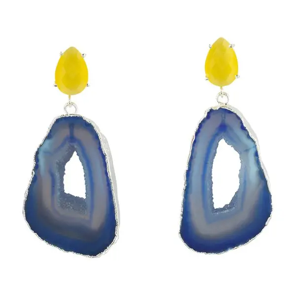 YAA YAA LONDON Sterling Silver Agate And Glass Stone Dangle Earrings - Blue