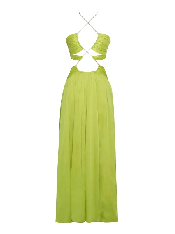 MISS CIRCLE NEW YORK Pleated Chiffon Maxi Dress - Green