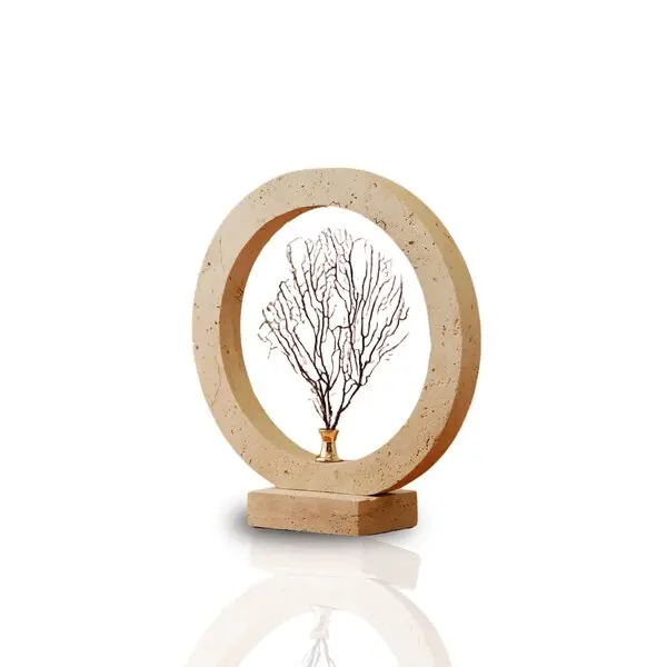 MARLETH Neutrals Travertine Tree Of Life Sculpture With Gold Detail - Yellow