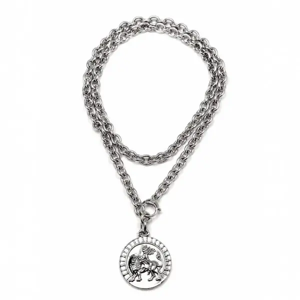 JAGGED HALO JEWELRY Lion Tamer Stainless Steel Pendant Necklace - Silver