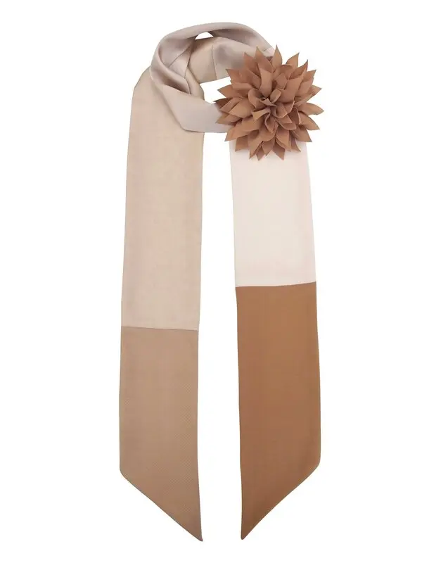 CAPITANA Neutrals / Noto Four-in-one Silk Scarf & Flower Set – Beige, Cream & Camel - Gold