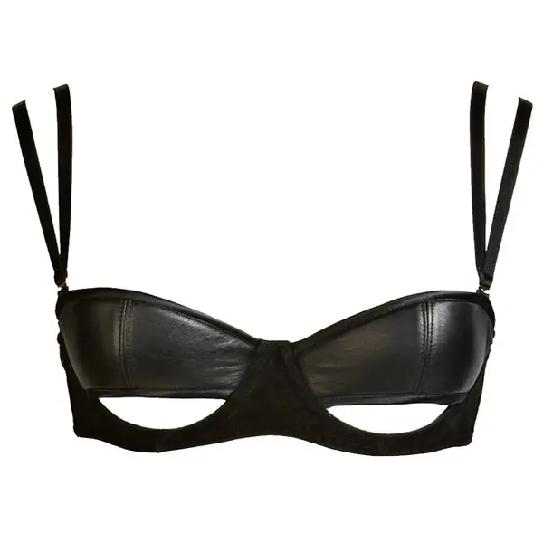 SOMETHING WICKED Ava Leather Peep Half Cup Bra - Black