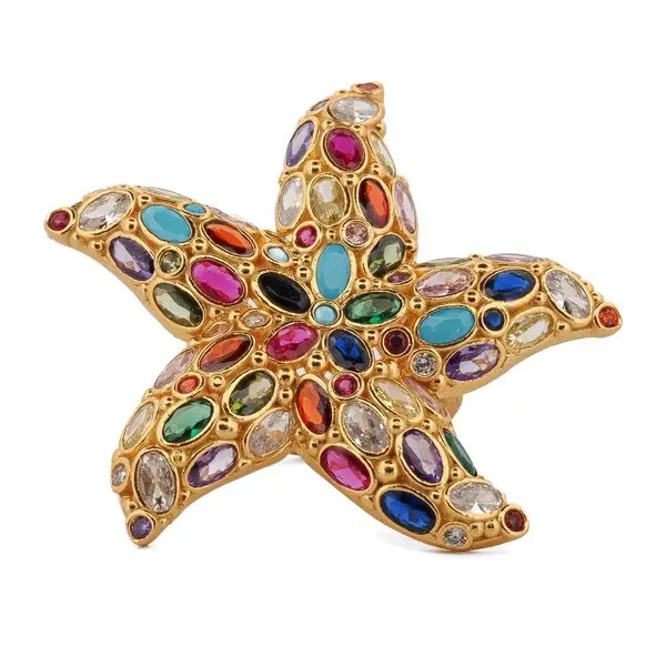 EBRU JEWELRY Gold Plated Starfish Multicolor Gemstone Adjustable Ring - Gold/blue/pink