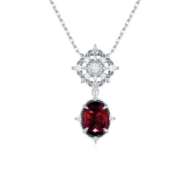 AZURA JEWELRY NEW YORK Eternal Orbit Mozambique Red Garnet Necklace - Silver