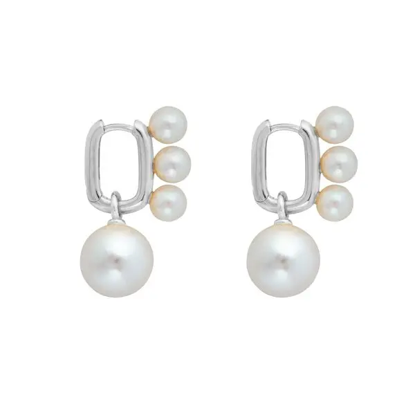 ORA PEARLS Silver Aetia Trio & Xl Pearl Hoop Earrings - Silver/white