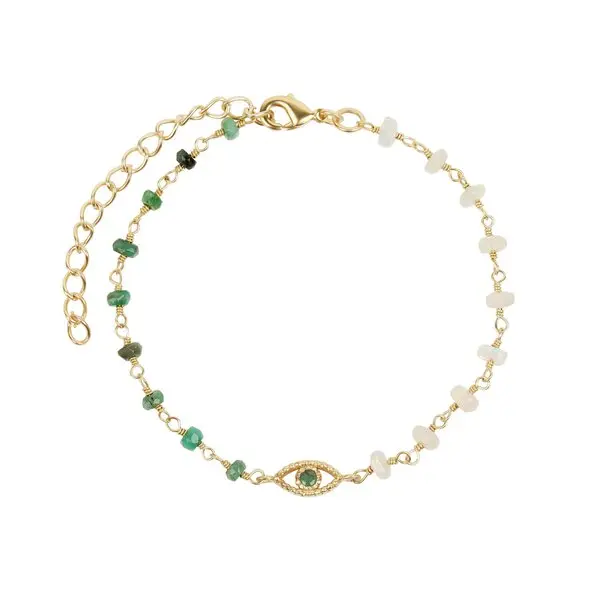 KARMA AND LUCK Opal And Emerald Evil Eye Charm Bracelet - White/gold/green