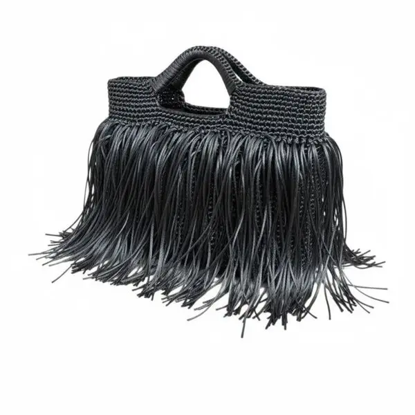 SPRINGMOONATELIER Handmade Crochet Tassel Bag - Black