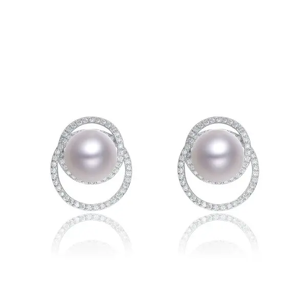 GENEVIVE Cubic Zirconia Sterling Silver Round Faux Pearl Earrings - White
