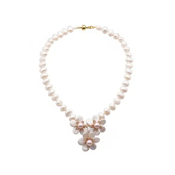 ANGEL BAROCCO Beaded Baroque Pearl Flowers Necklace - Gold