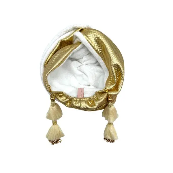 JULIA CLANCEY Zia Golden & Ivory Terry Didi Dorado Turban - Gold/white